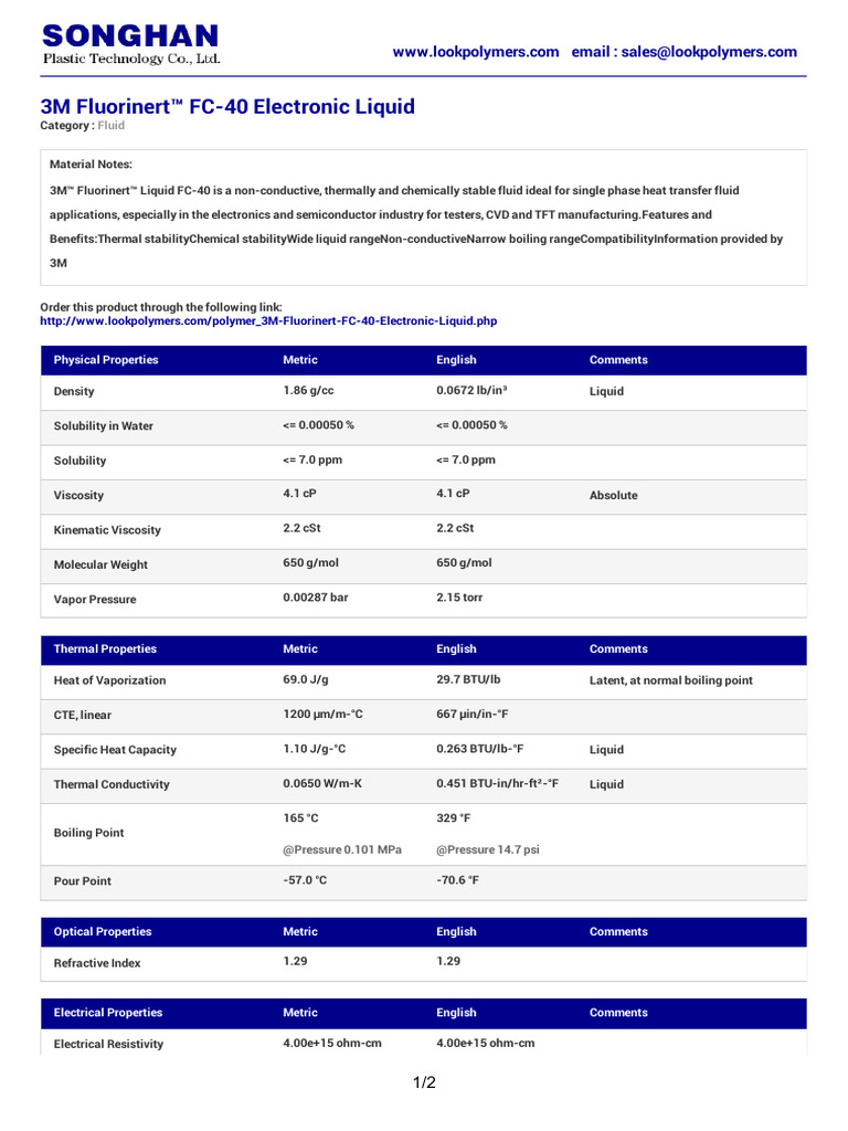 3M Fluorinert FC 40 Electronic Liquid | PDF | Chemical Engineering ...