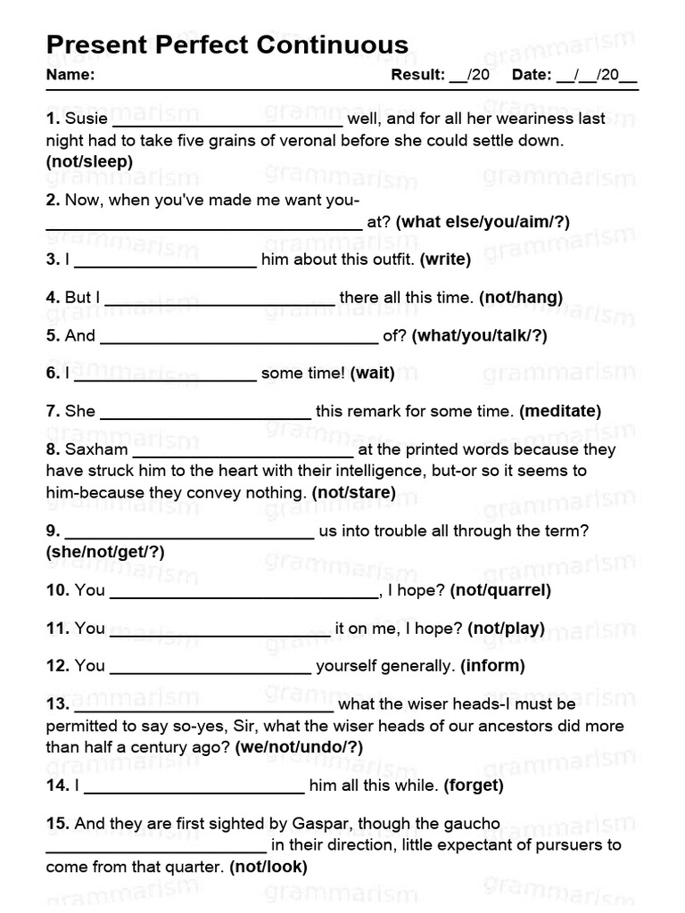 Grammarism Present Perfect Continuous Test 9 1767459 | PDF | Language ...