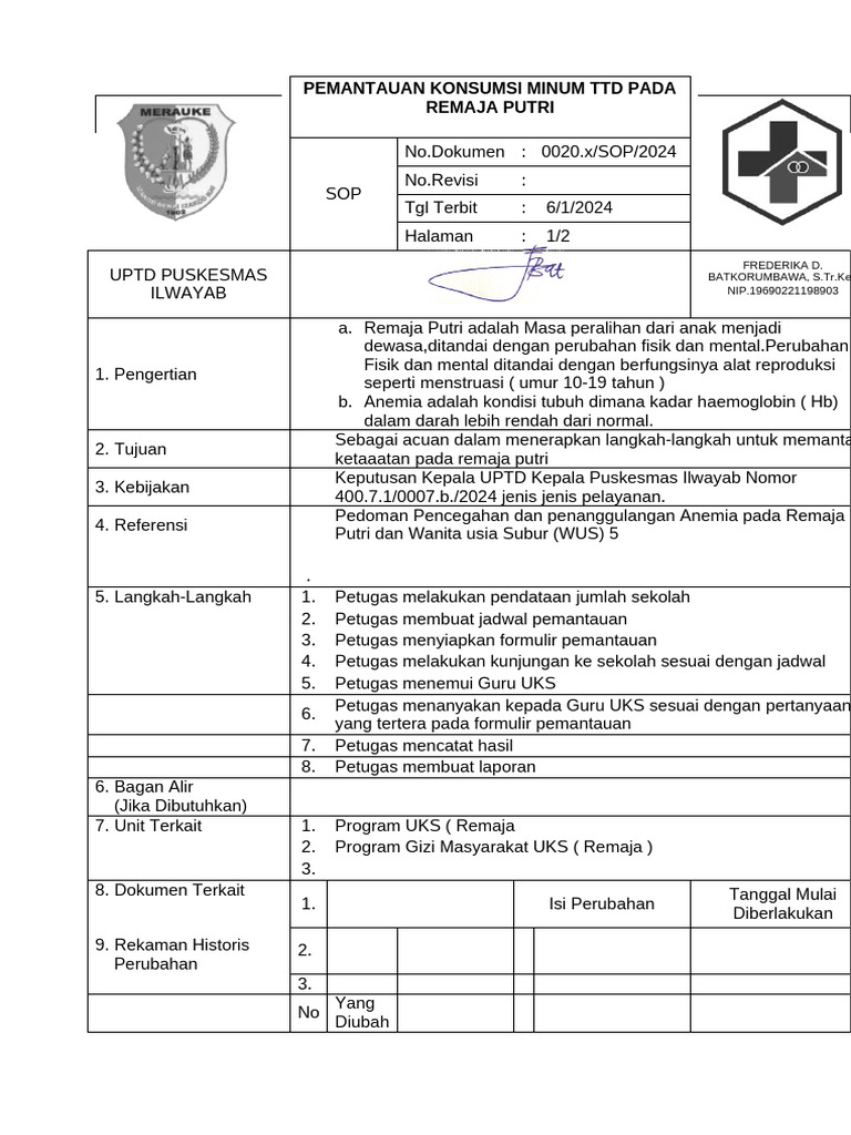 Pemantauan Konsumsi Minum Remaja Putri | PDF