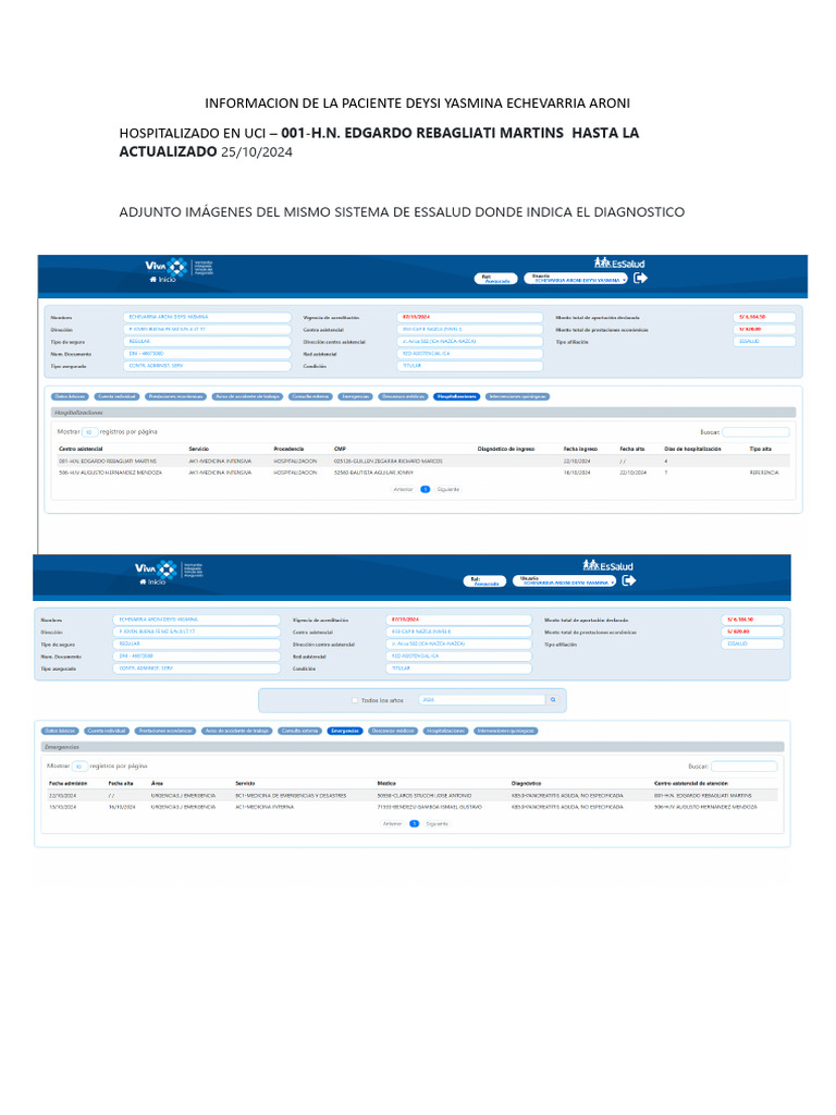 Informacion de La Paciente Deysi Yasmina Echevarria Aroni | PDF