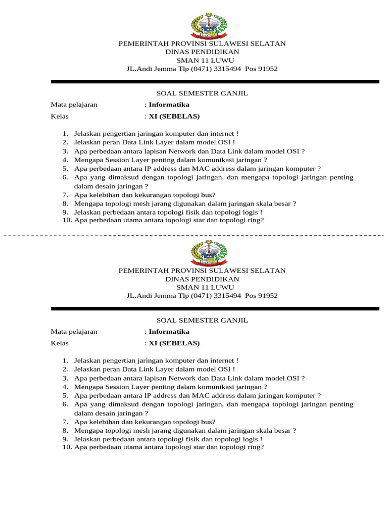 SOAL INFORMATIKA Kelas XI | PDF