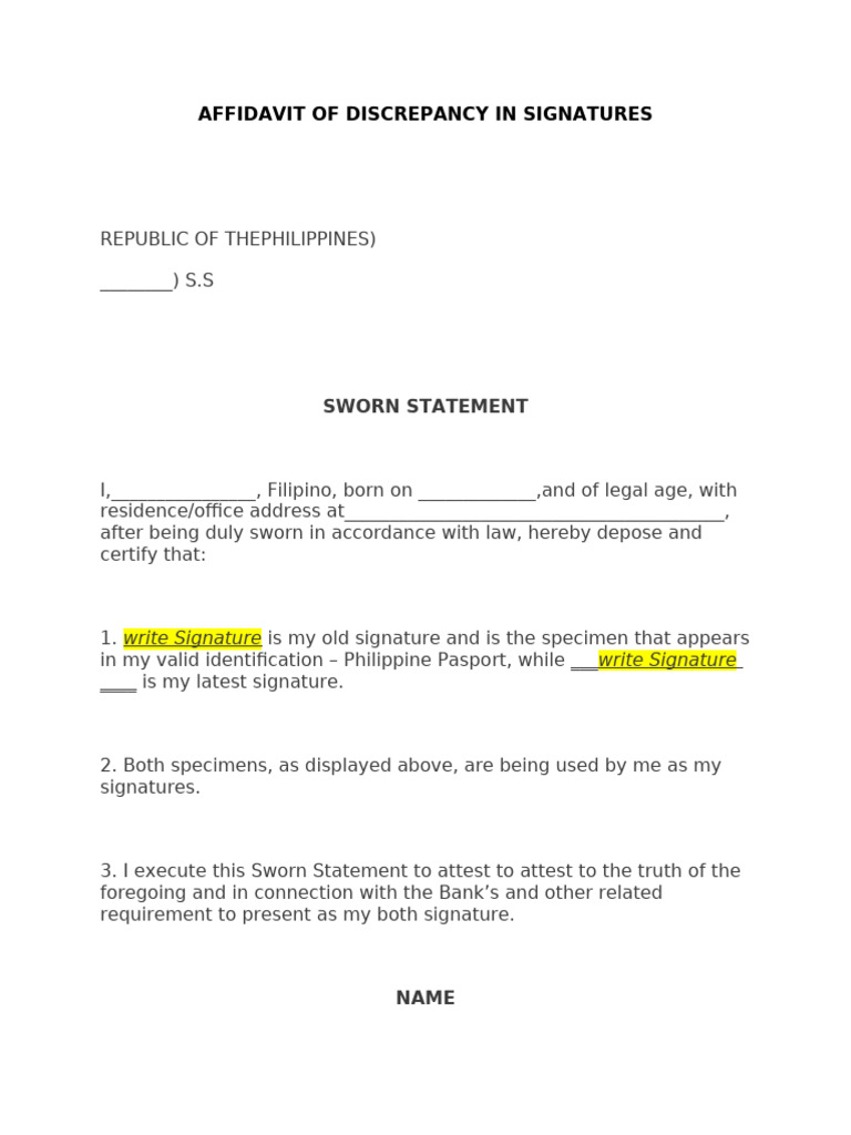 Affidavit of Signature Descrepancy | PDF | Law