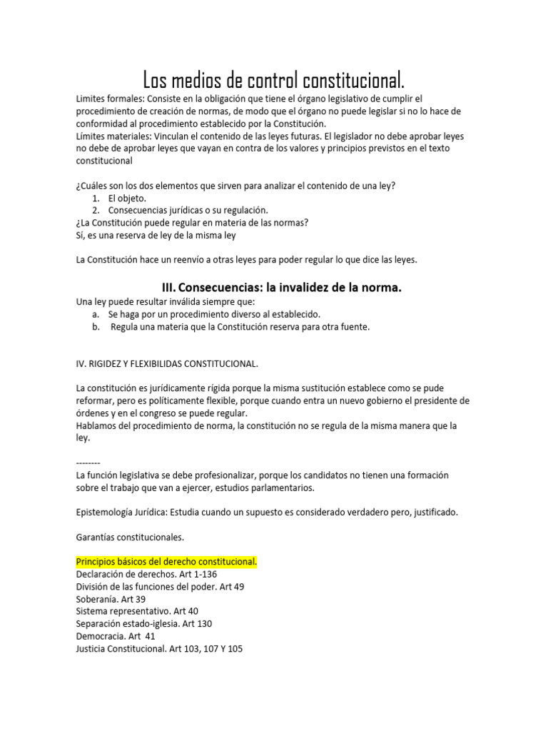 Los Medios de Control Constitucional | PDF | Constitución | Estatuto