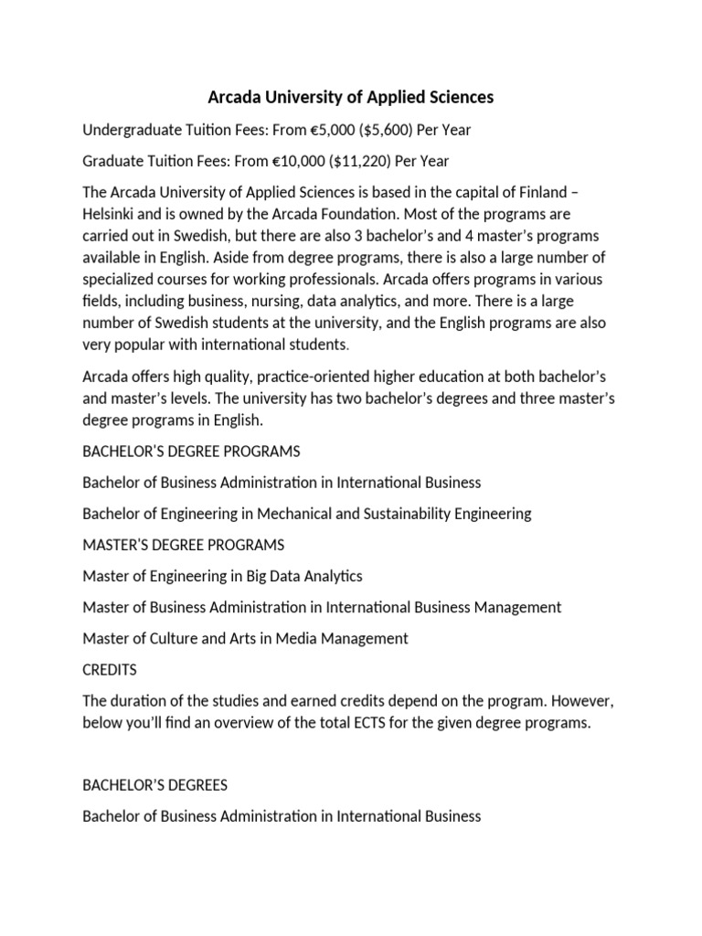 Arcada University of Applied Sciences | PDF | Master's Degree ...