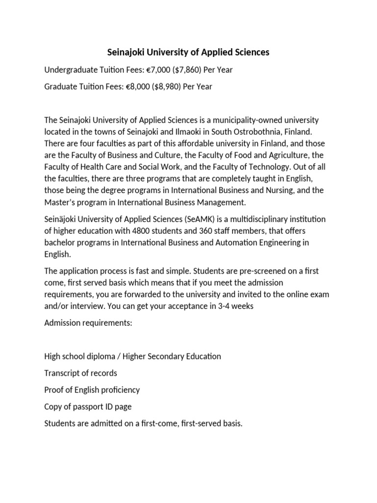 Seinajoki University of Applied Sciences | PDF | University And College ...