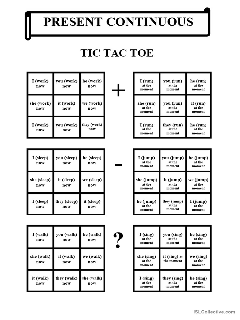 Tic Tac Toe - Present Continuous | PDF