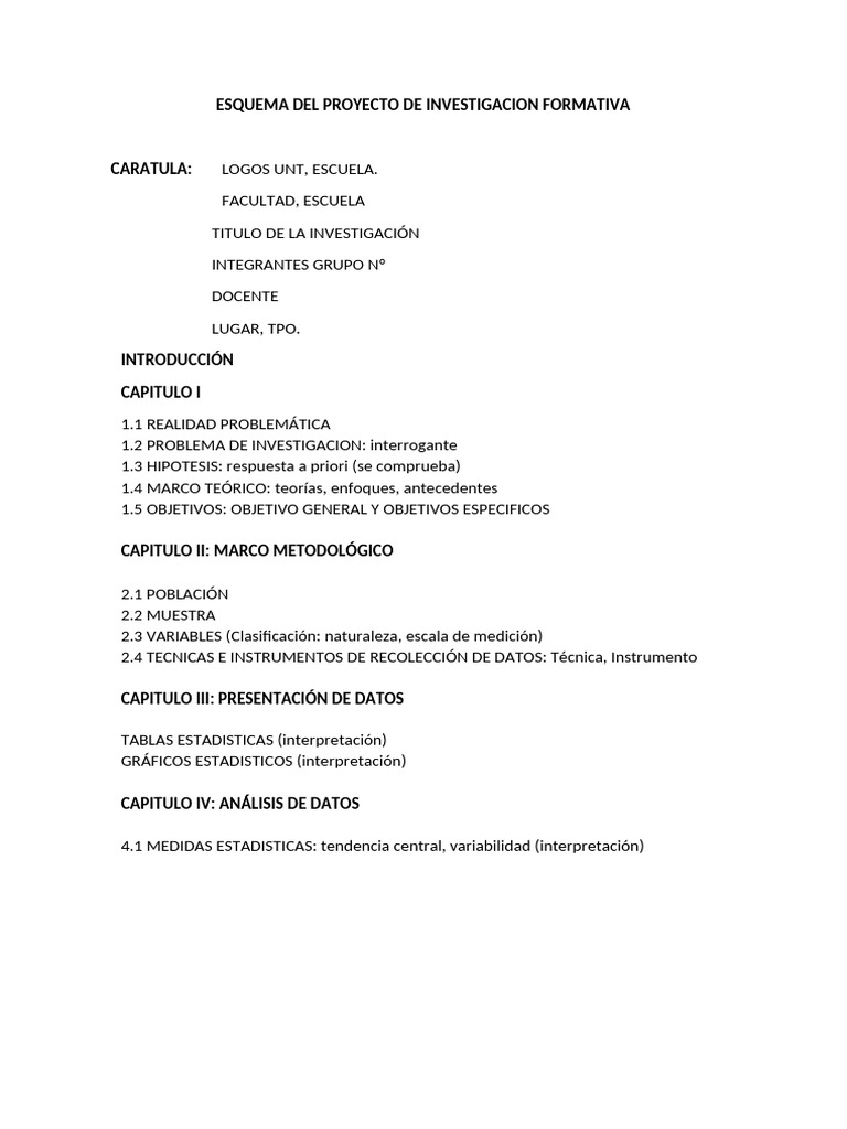Esquema Del Proyecto de Investigacion Formativa | PDF