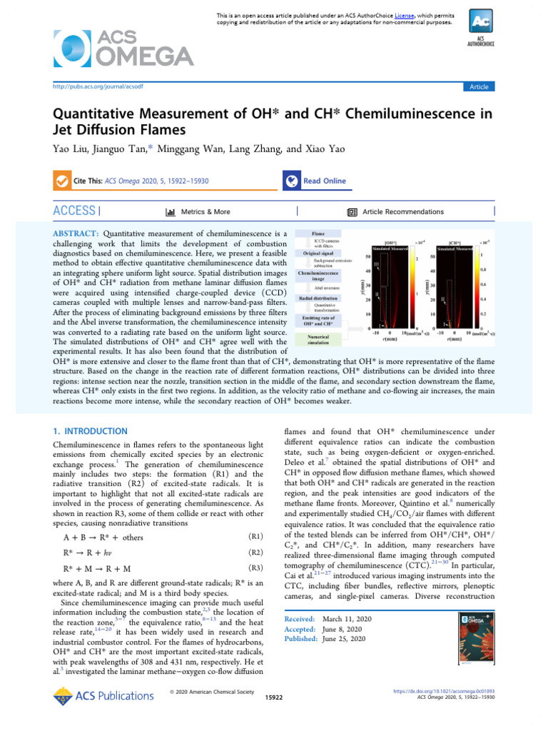 Liu Et Al 2020 Quantitative Measurement of Oh - and CH - Chemiluminescence in Jet Diffusion ...