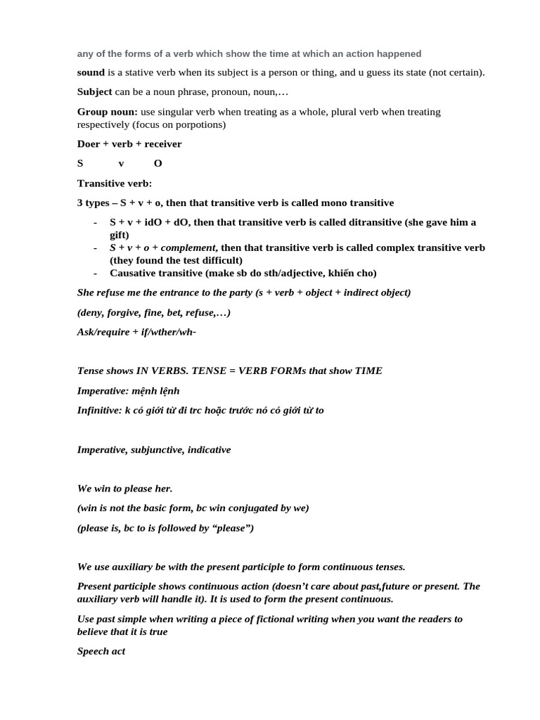 Any of The Forms of A Verb Which Show The Time at Which An Action ...