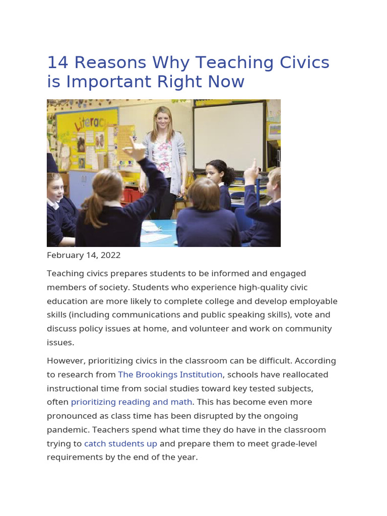 14 Reasons Why Teaching Civics Is Important Right Now | PDF | Teachers ...