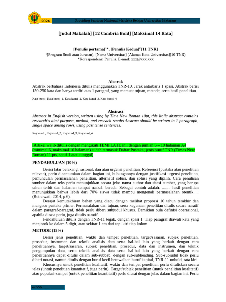 Template Fullpaper-Semnas MBKM Unram 2024 | PDF | Seni & Disiplin Bahasa