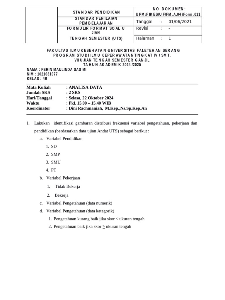 Jawaban Uts Andat Ferin | PDF | Kajian Bahasa Asing