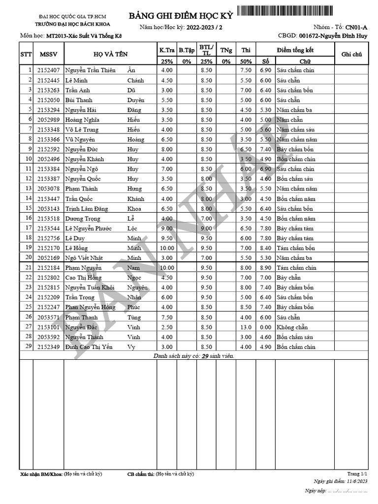 Bang Diem - 20222 - MT2013 | PDF