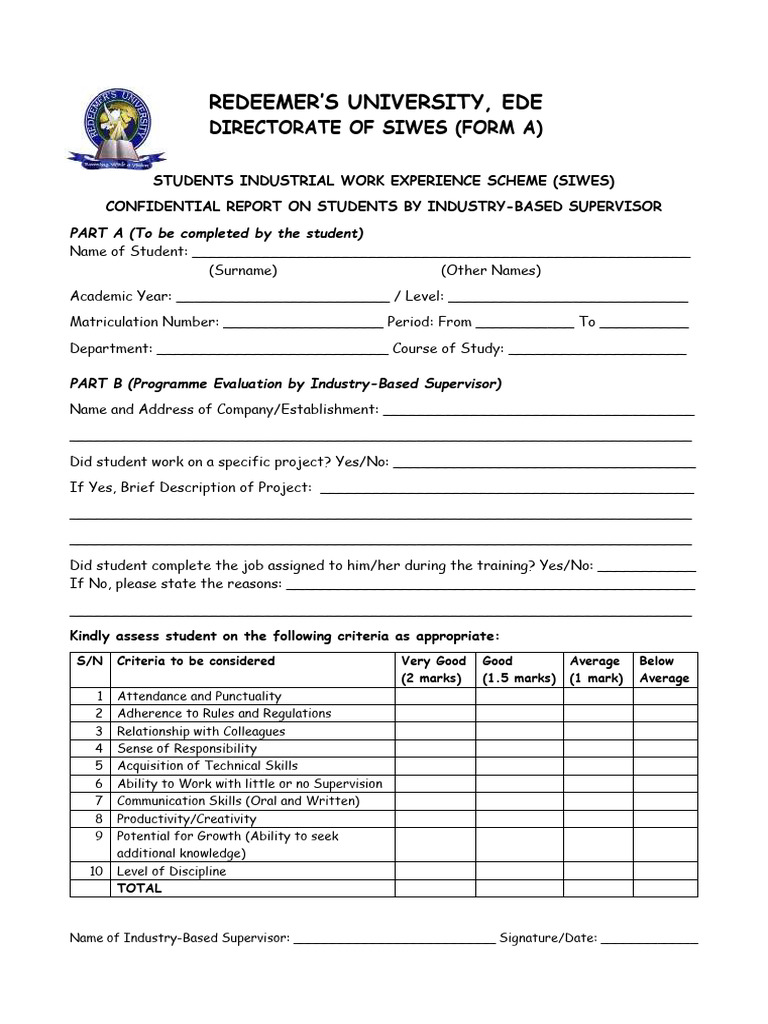 Siwes Form A | PDF