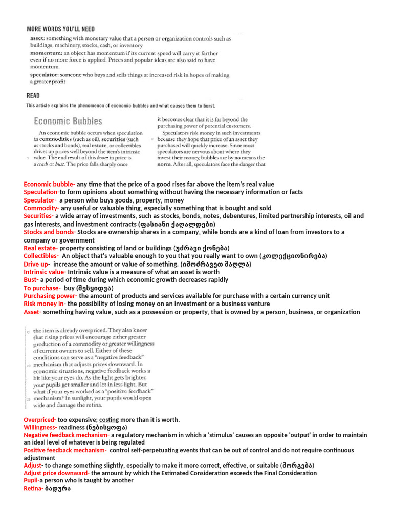 Inside Reading - Economic Bubble-Text and Words | PDF | Stocks ...