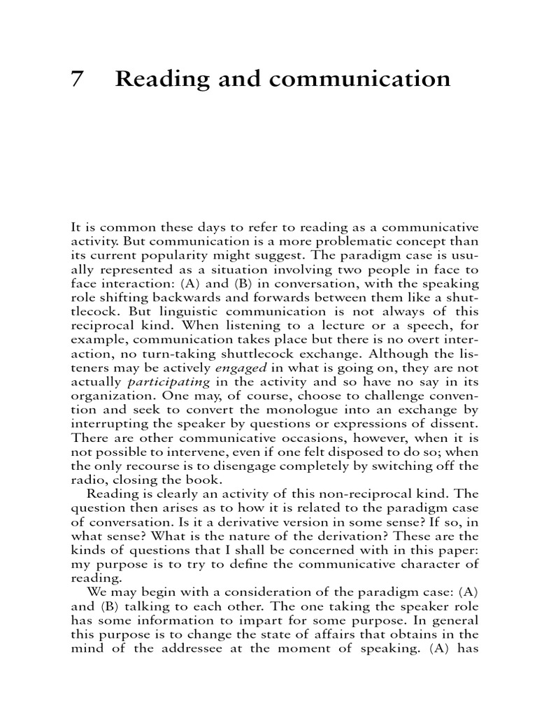 Reading and Communication - Widdowson | PDF | Schema (Psychology) | Cognitive Science