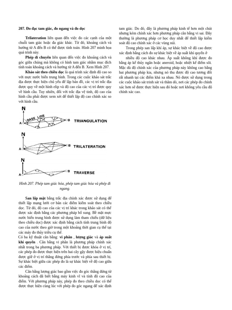 207. Đo đạc tam giác, đo ngang và đo dọc Trilateration: Hình 207. Phép tam giác hóa, phép tam ...