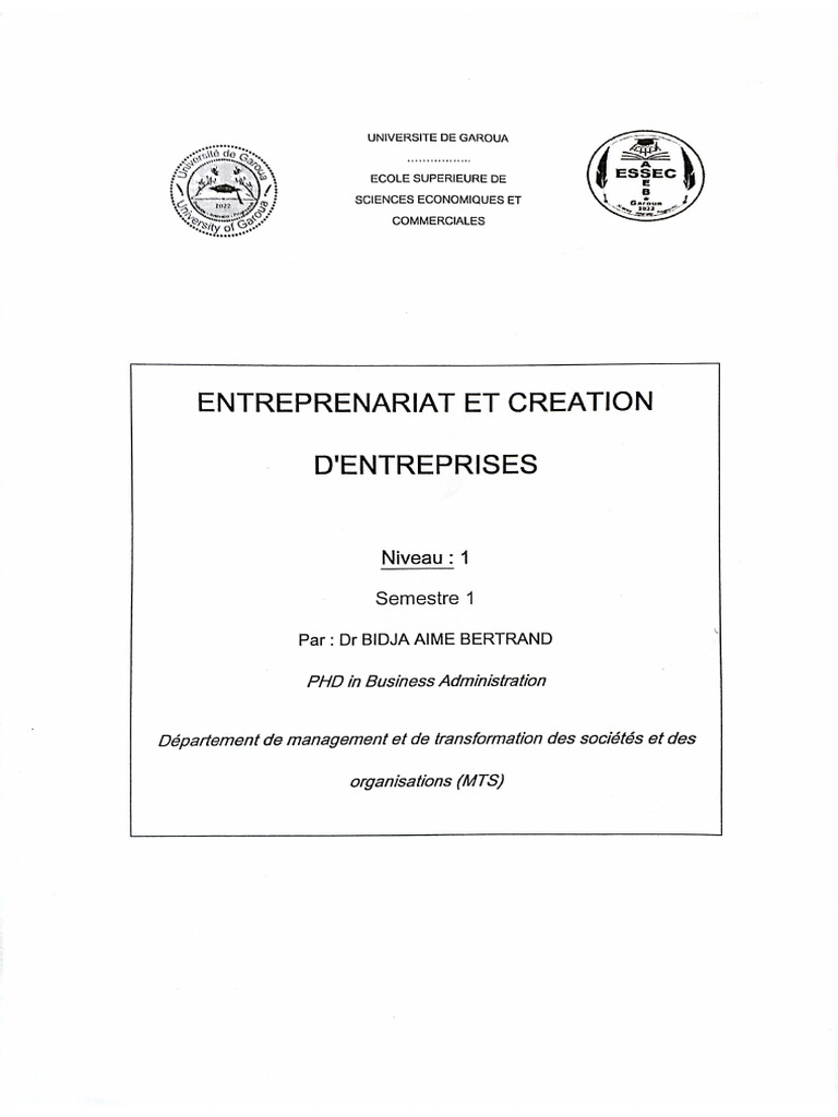 Cours Entrepreneuriat Et Création D'entreprises | PDF