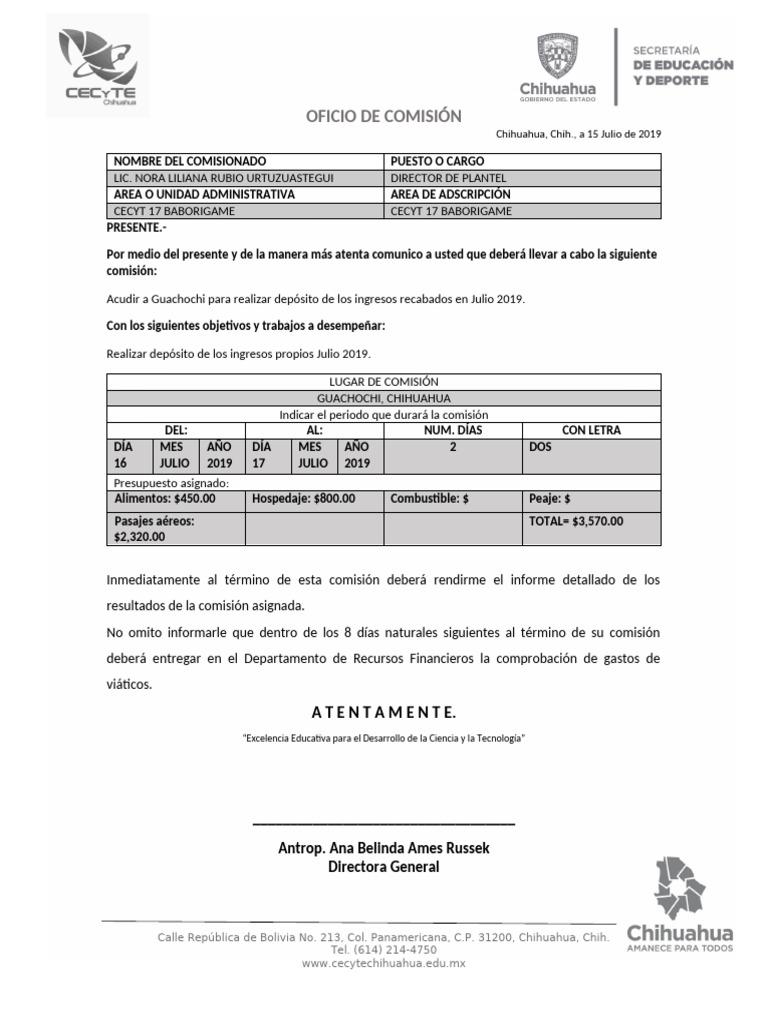 Oficio de Comisión Escolar Ejemplo | PDF