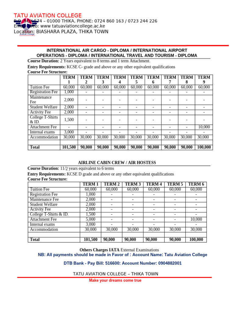 Tatu Aviation College Fee Structure | PDF | Fee | Aviation