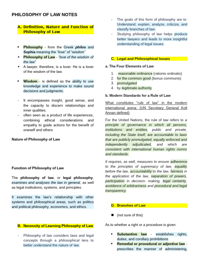 Overview of Philosophy of Law Concepts | PDF | Jurisprudence | Natural Law