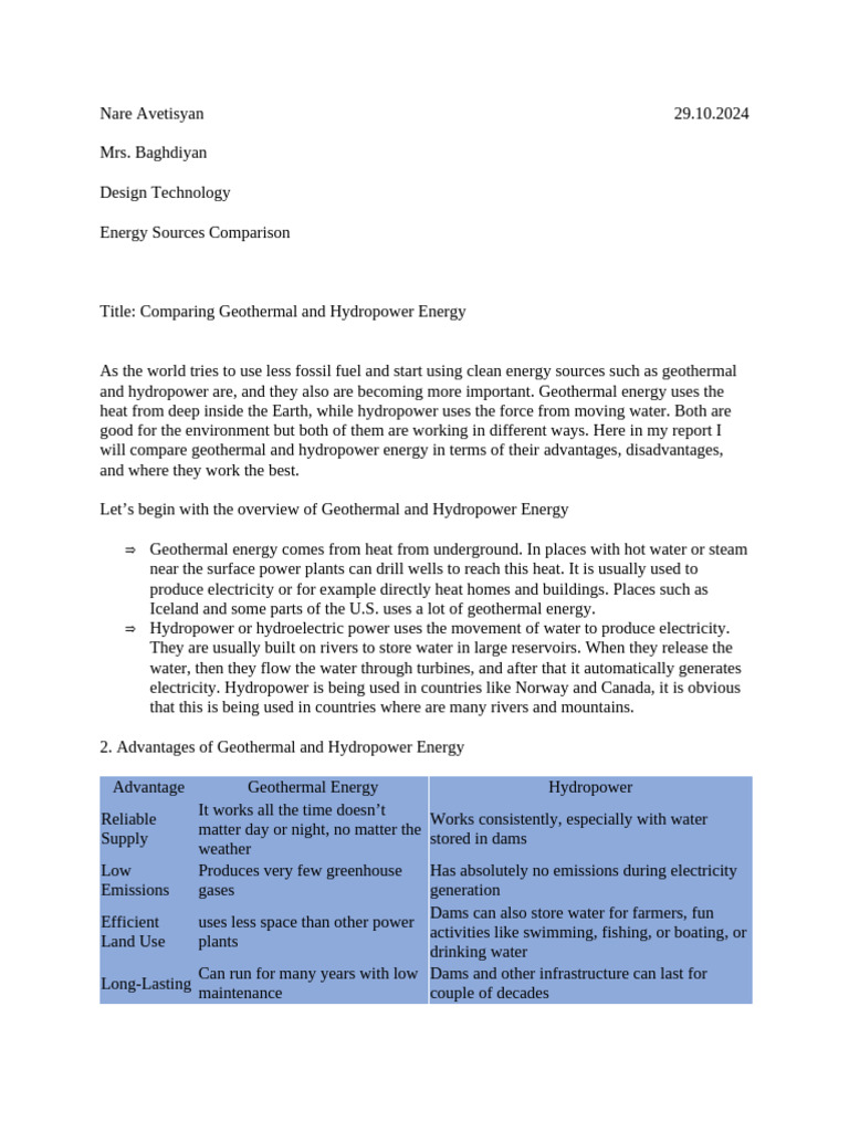 Energy Sources Comparison Homework | PDF | Hydroelectricity | Energy ...