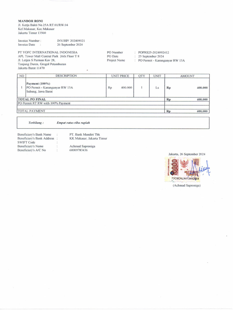Inv - Hp.karanganyar RW 13a | PDF