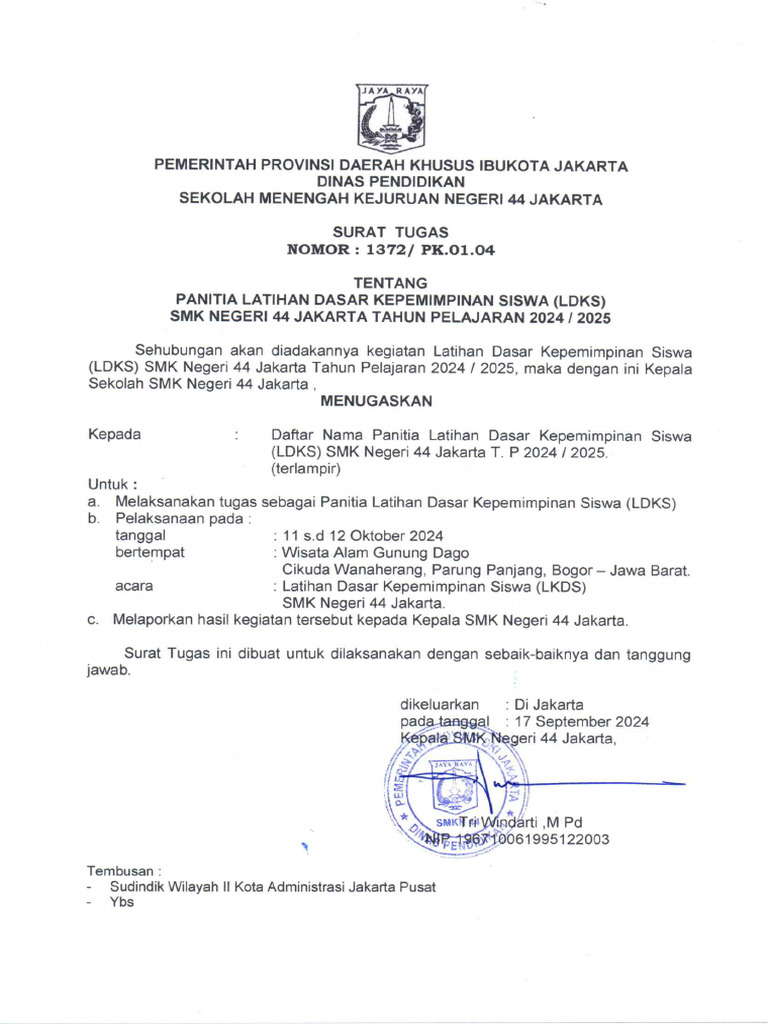 Surat Tugas Panitia Ldks SMKN 44 JKT t.p2024-2025 | PDF