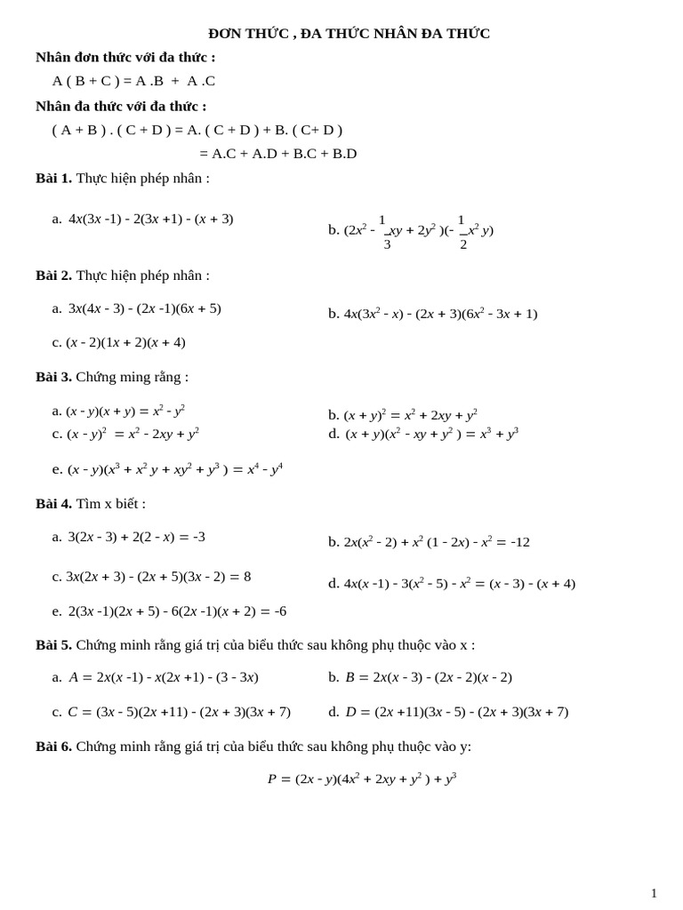 Cac Dang Bai Tap Toan Lop 8 | PDF