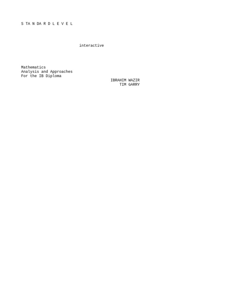 Ibrahim Wazir Tim Garry IB Mathematics Analysis and Approaches Standard ...