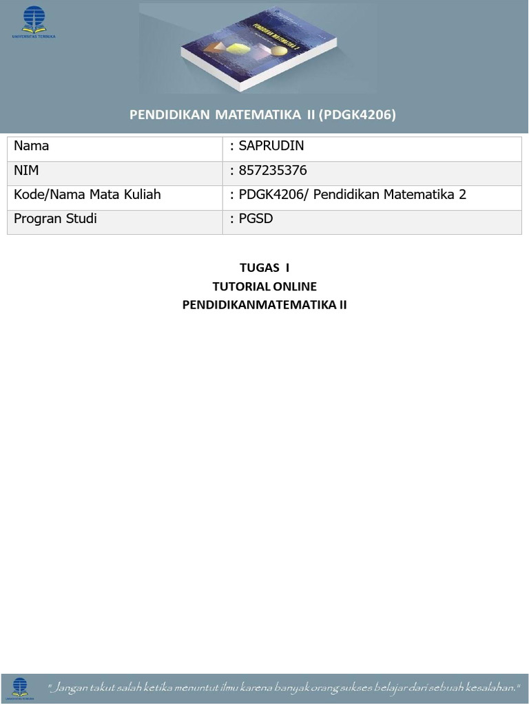 Tugas 1 - Saprudin - 857235376 - Pendidikan Matematika II | PDF