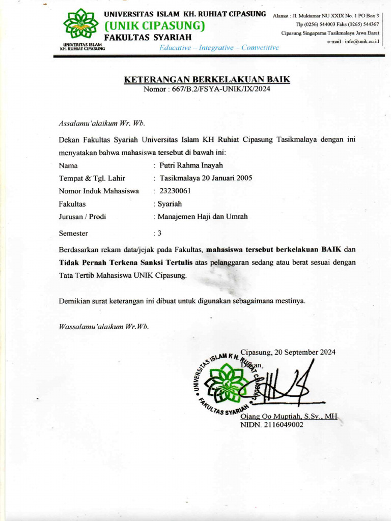 Ket. Kelakuan Baik - Putri Rahma | PDF