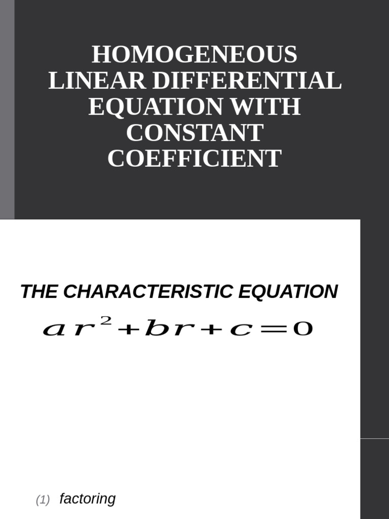 Homogeneous Linear Differential Equation With Constant Coefficient ...