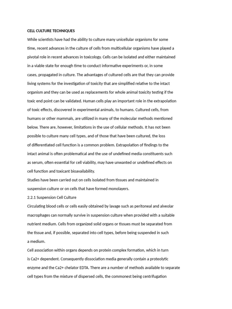 CELL CULTURE TECHNIQUES | PDF | Cell Culture | Cell (Biology)