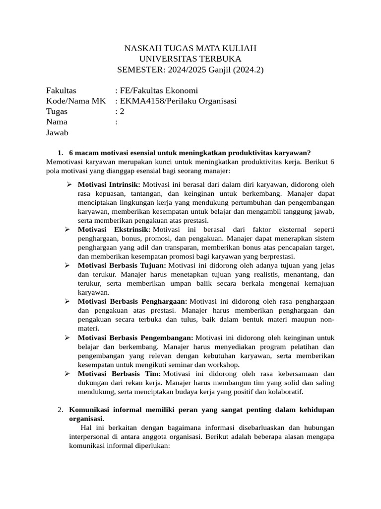 NASKAH TUGAS MATA KULIAH Perilaku Organisasii | PDF