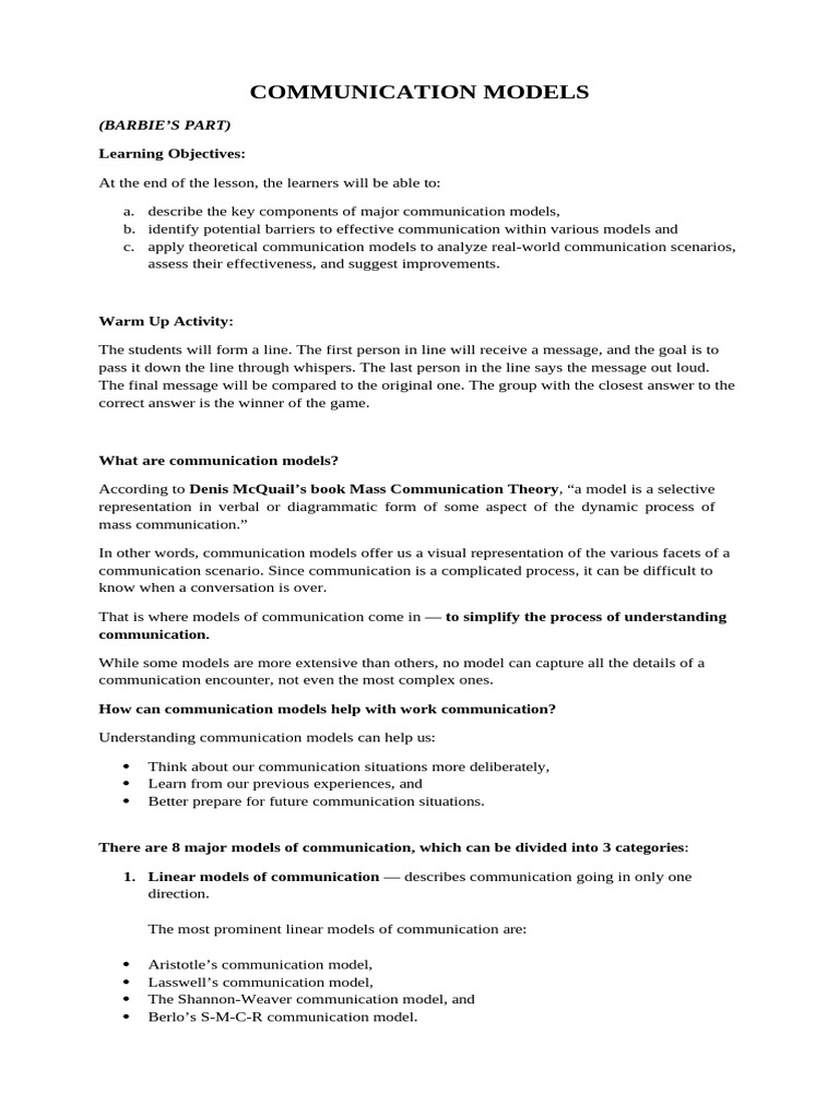 COMMUNICATION-MODELS_barbsgen | PDF | Communication | Public Speaking