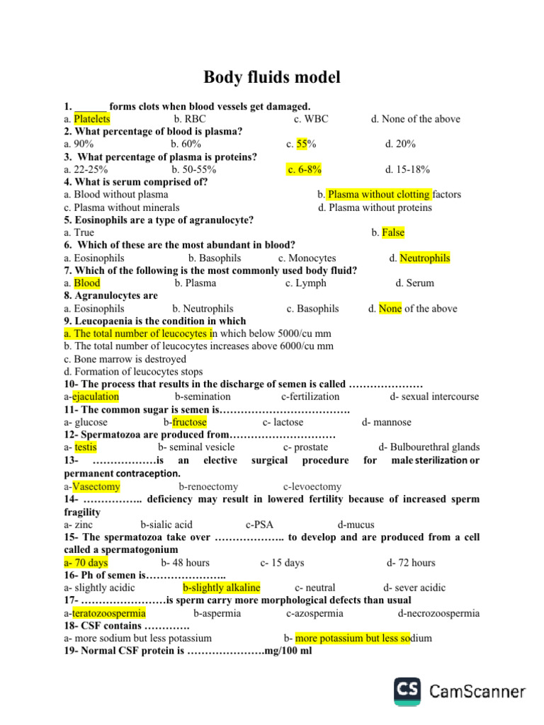 Body Fluids Model For Training | PDF | White Blood Cell | Blood Plasma