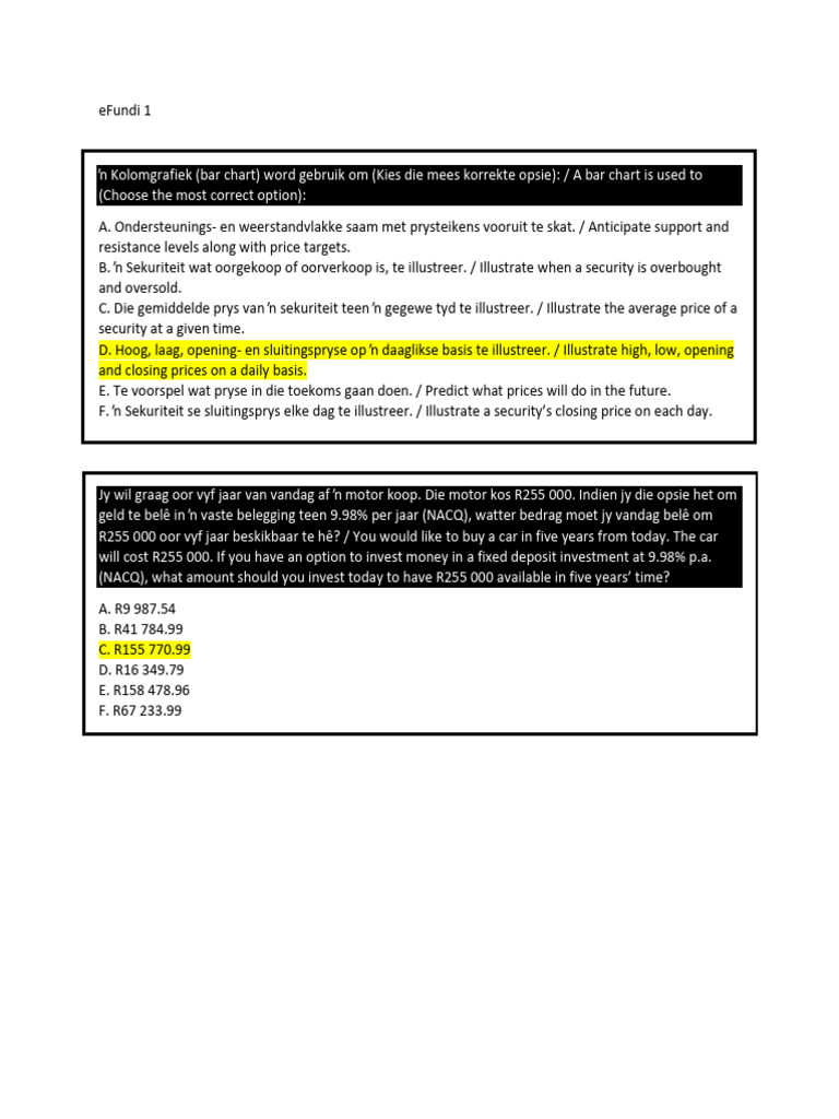 '20 Efundi Quiz 1 + Memo | PDF