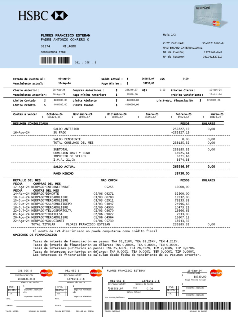 Resumen de Cuenta Mastercard 2024 | PDF | Tarjeta de crédito | Tarjeta ...