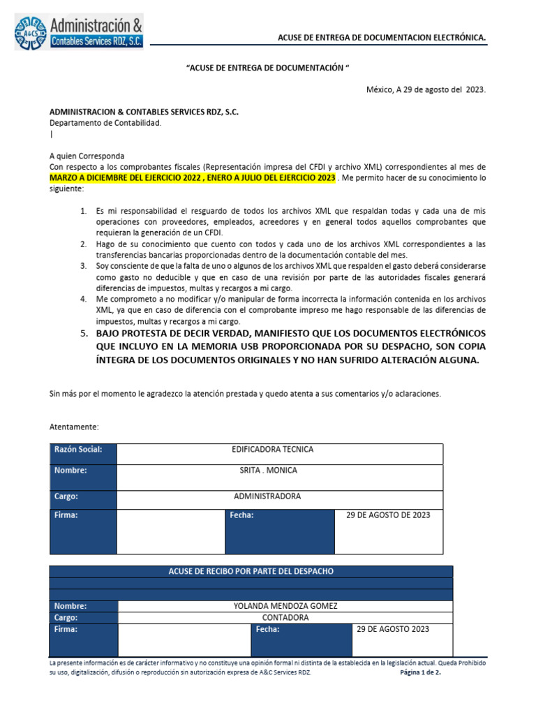 Acuse de Entrega de Documentacion Edificadora | PDF | Contabilidad