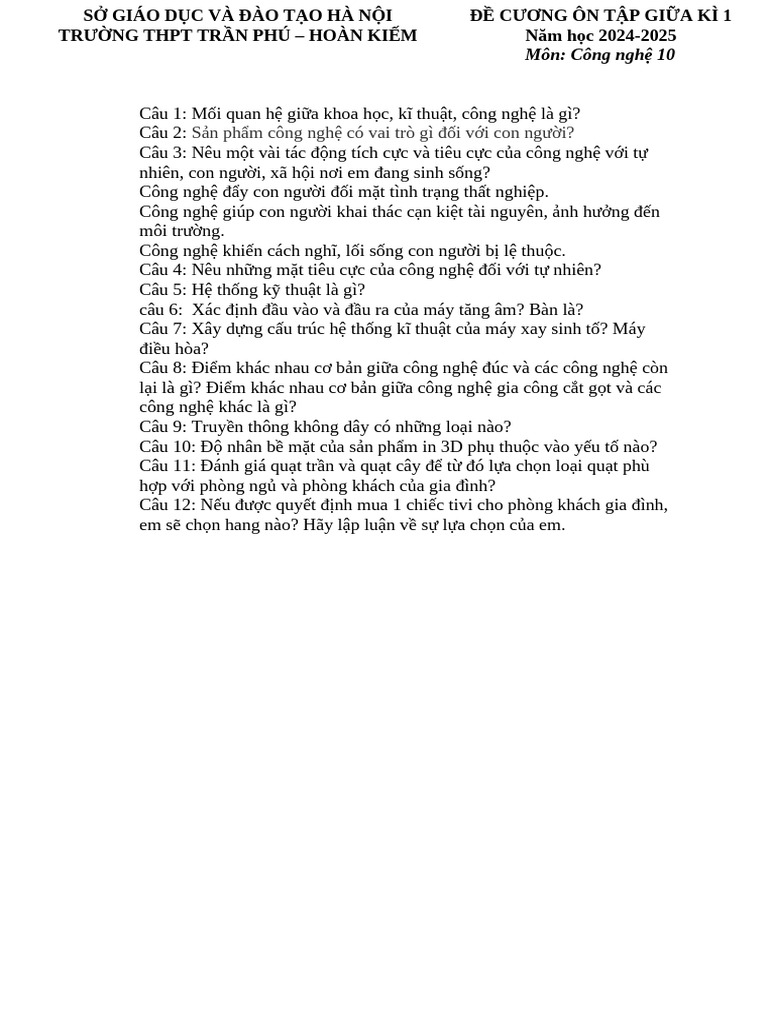 De Cuong On Tap Giua Hoc Ki 1 Khoi 10 - 24920247 | PDF