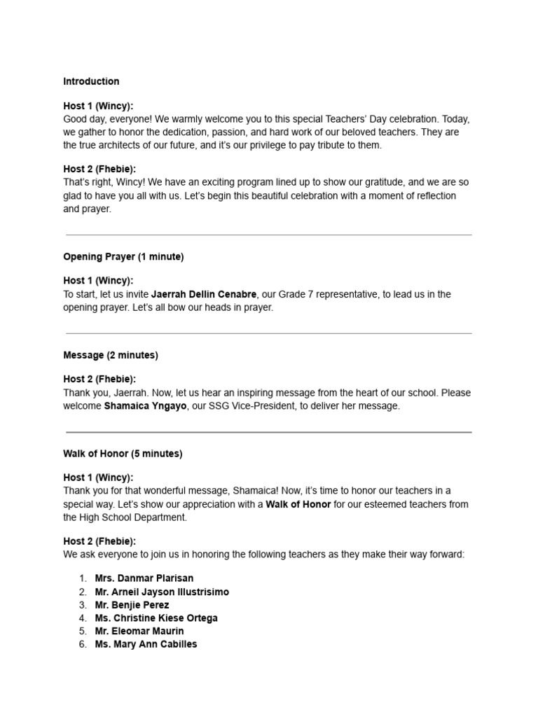 (HS) SCRIPT TEACHERS DAY | PDF