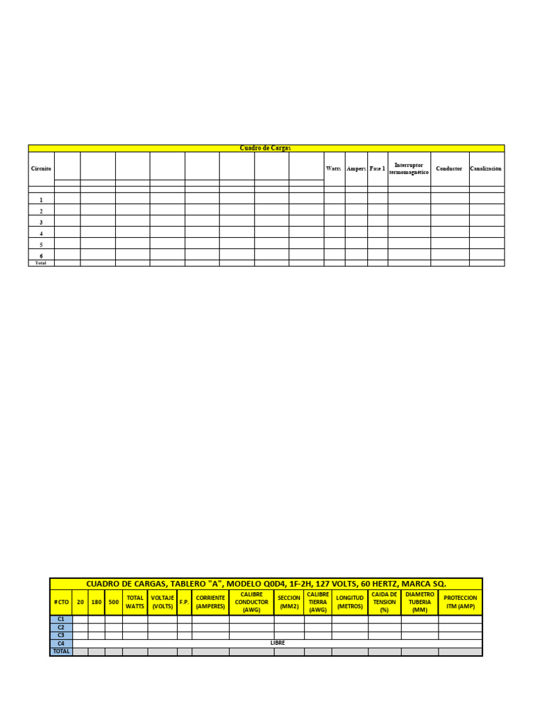 Especificaciones de Cuadro de Cargas Eléctricas | PDF