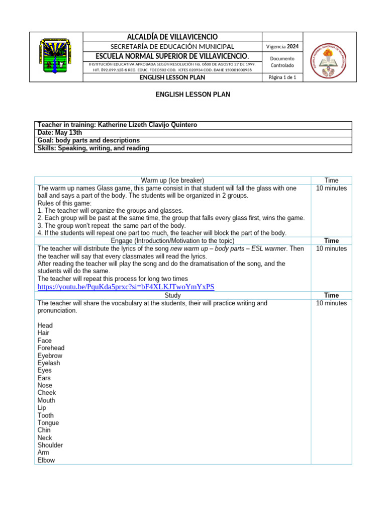 Clavijo Lesson Plan Template For Vsem | PDF