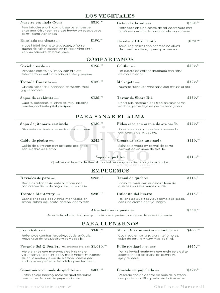 Menu Olivo Tinto | PDF