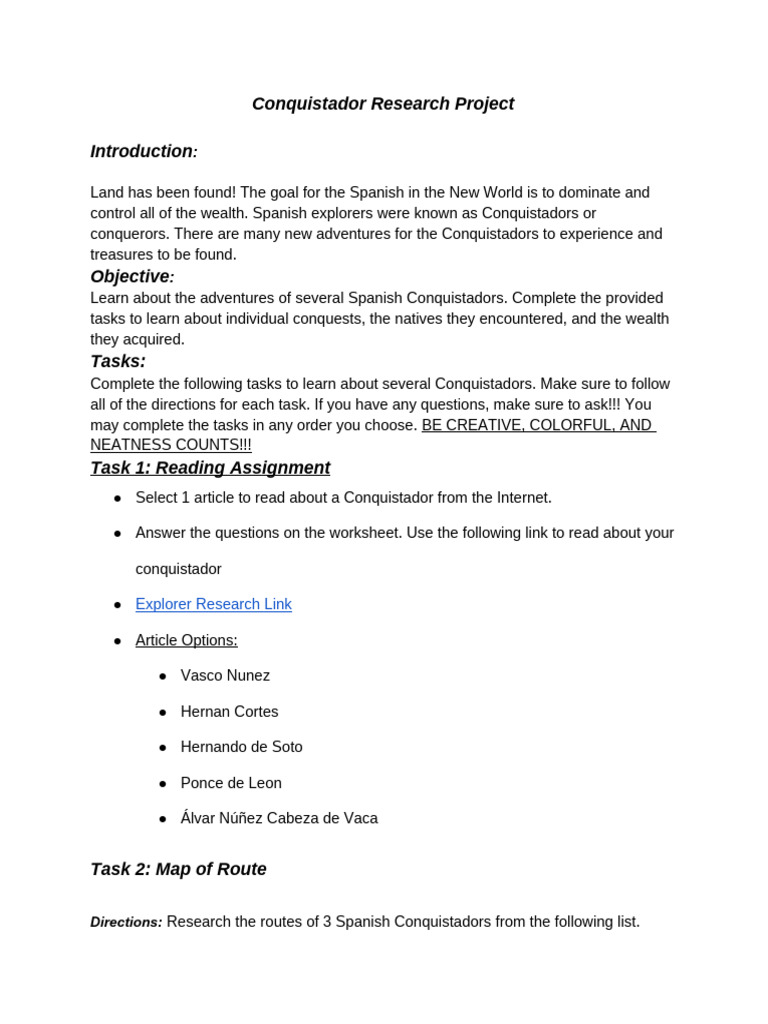 Conquistador Exploration Project Guide | PDF | History