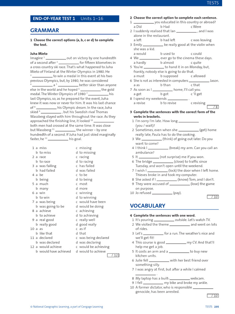 Intermediate - End-of-Year Test 1 | PDF
