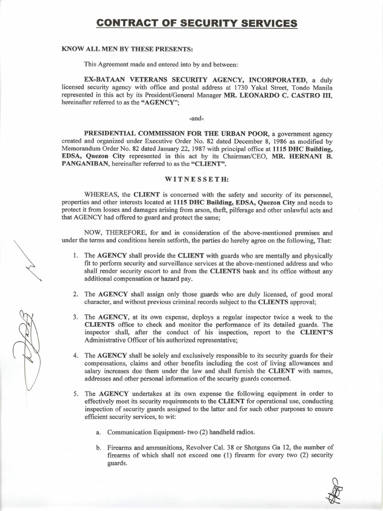 Simple Contract of Security Services | PDF