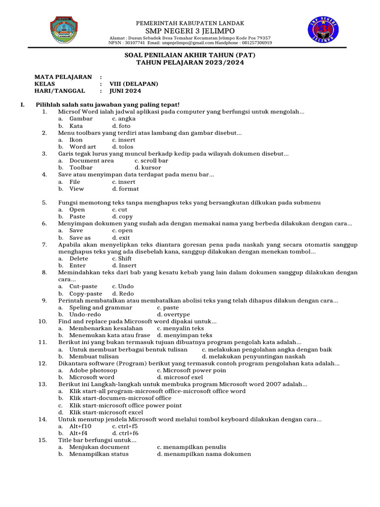 PTS Tik Kelas 8 | PDF | Komputer