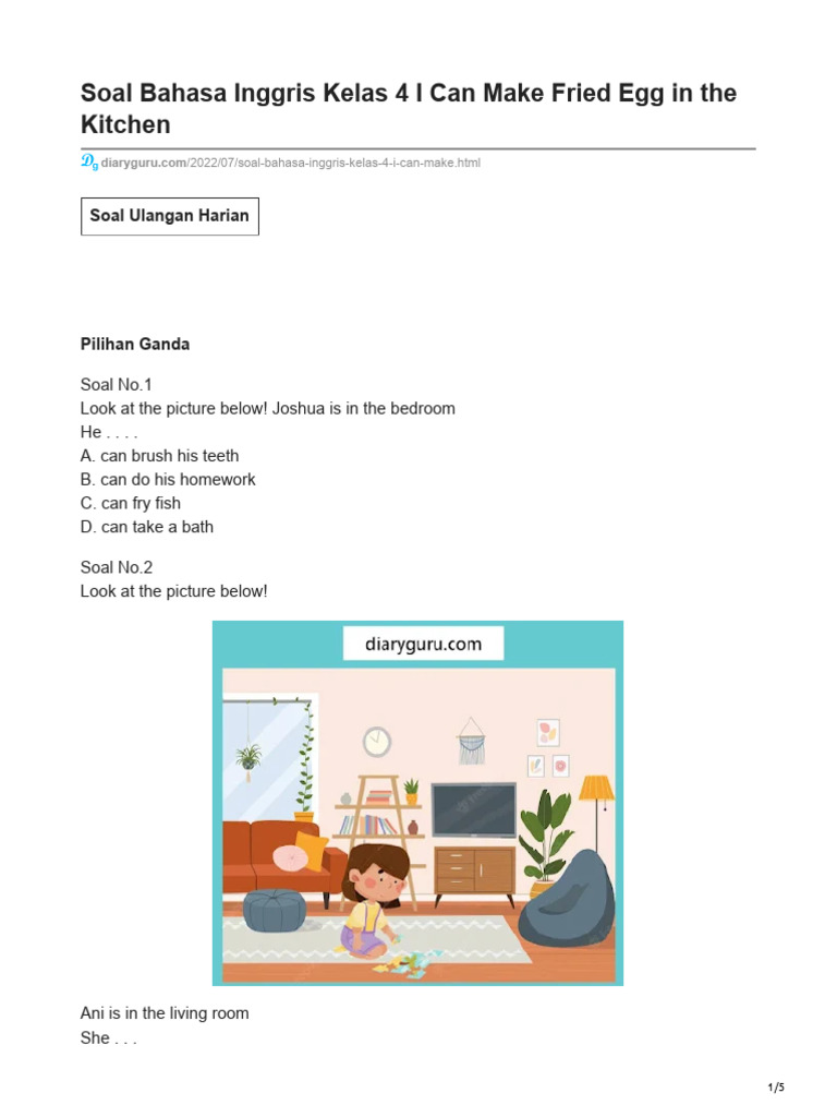 Soal Bahasa Inggris Kelas 4 I Can Make Fried Egg in The Kitchen | PDF